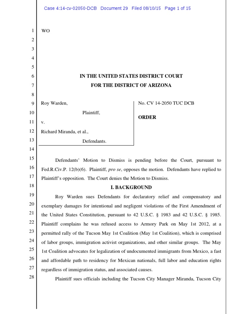 Order Denying Government Motion To Dismiss in 4:14-CV-02050-DCB | PDF ...