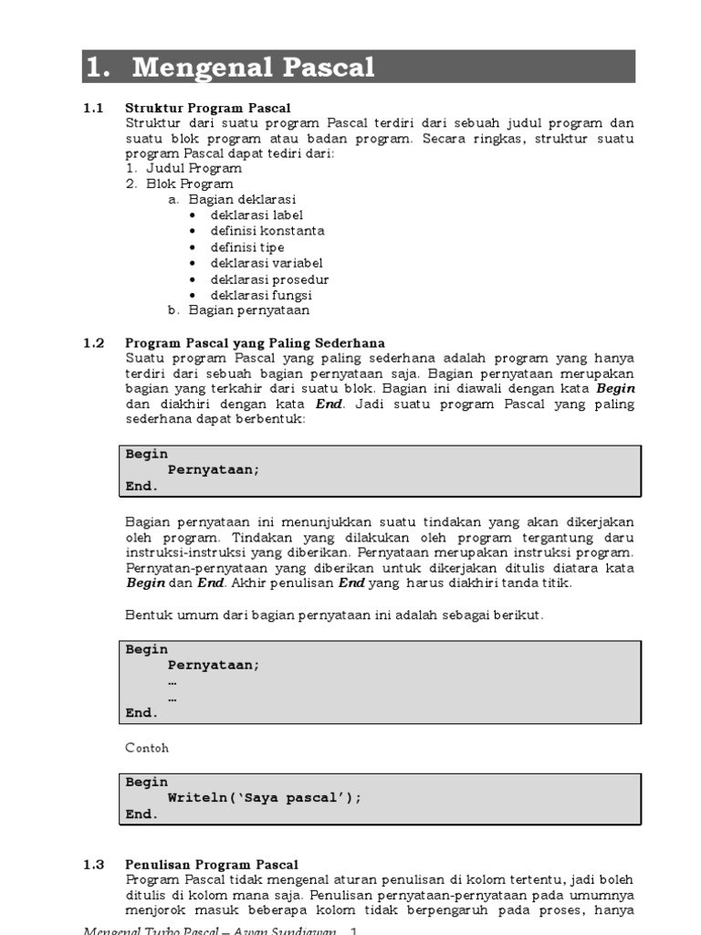 Panduan Dasar Turbo Pascal | PDF | Komputer