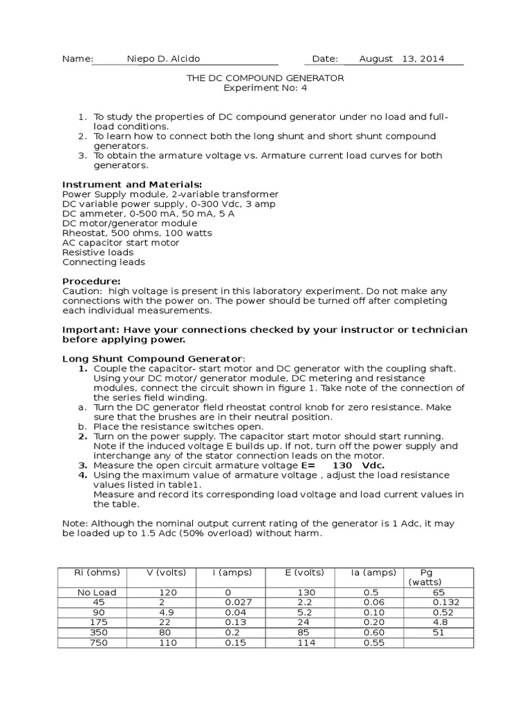 DC Experiment 4 | PDF | Electric Generator | Power (Physics)