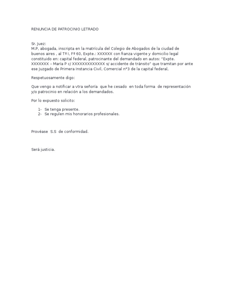 Renuncia de Patrocinio Letrado | PDF