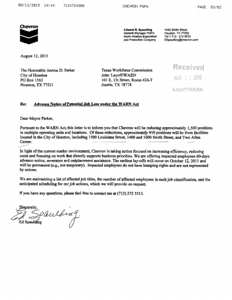 Chevron Letter To Texas Workforce Commission | PDF