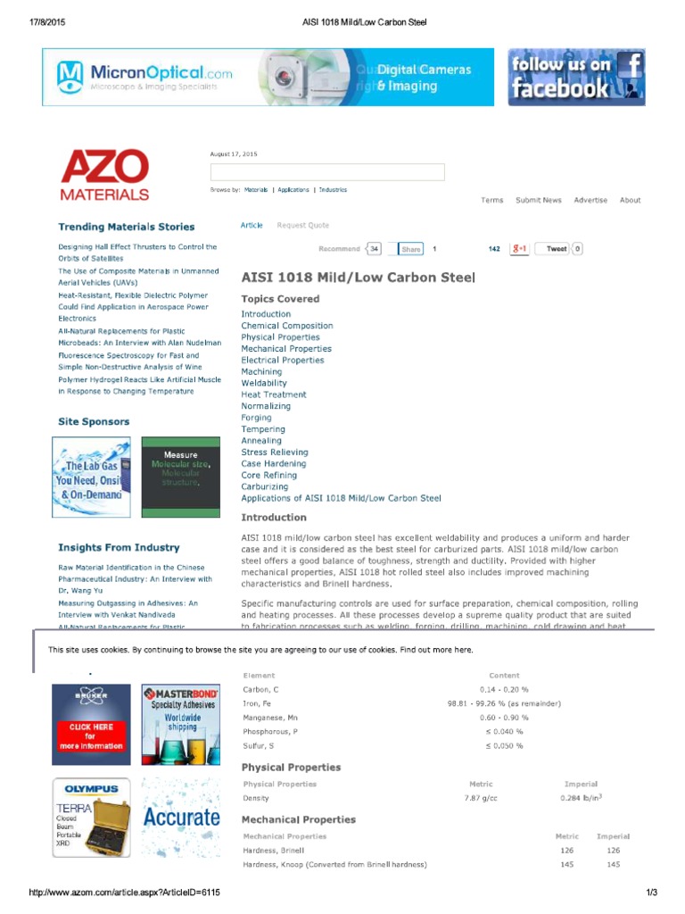 AISI 1018 Mild - Low Carbon Steel | PDF