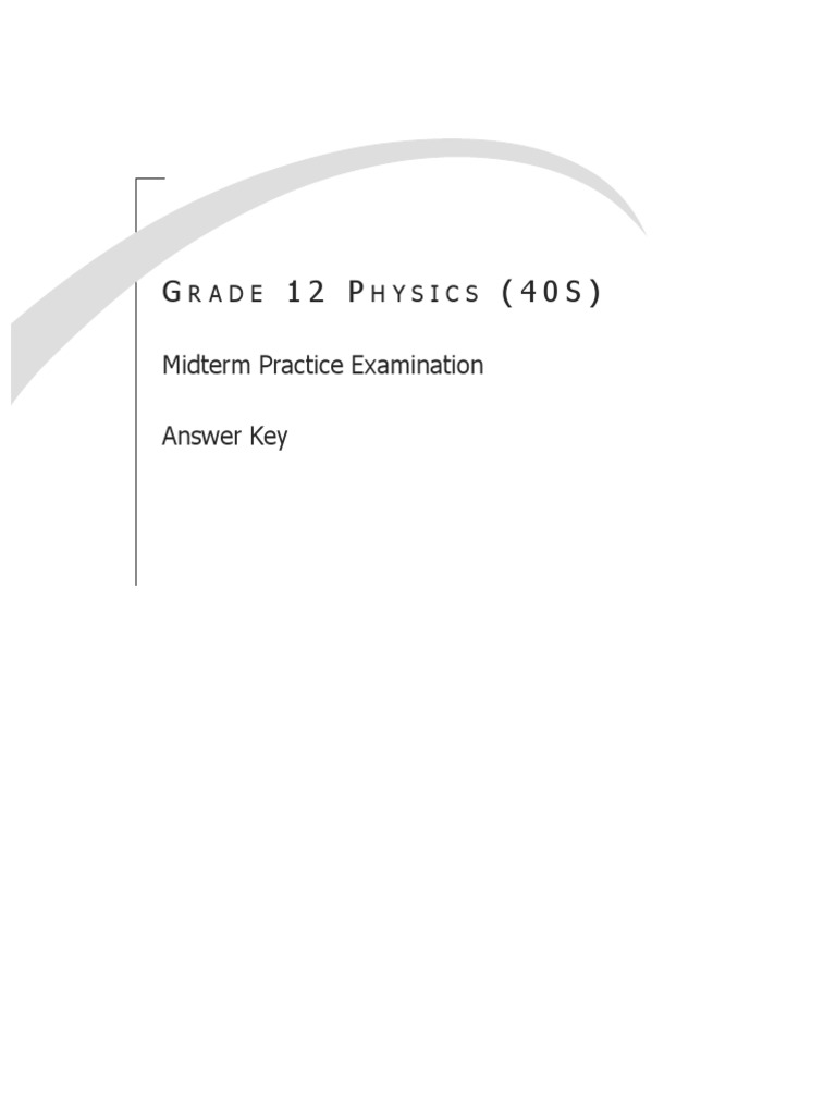 Grade 12 Physics Midterm Practice Key | PDF | Acceleration | Force