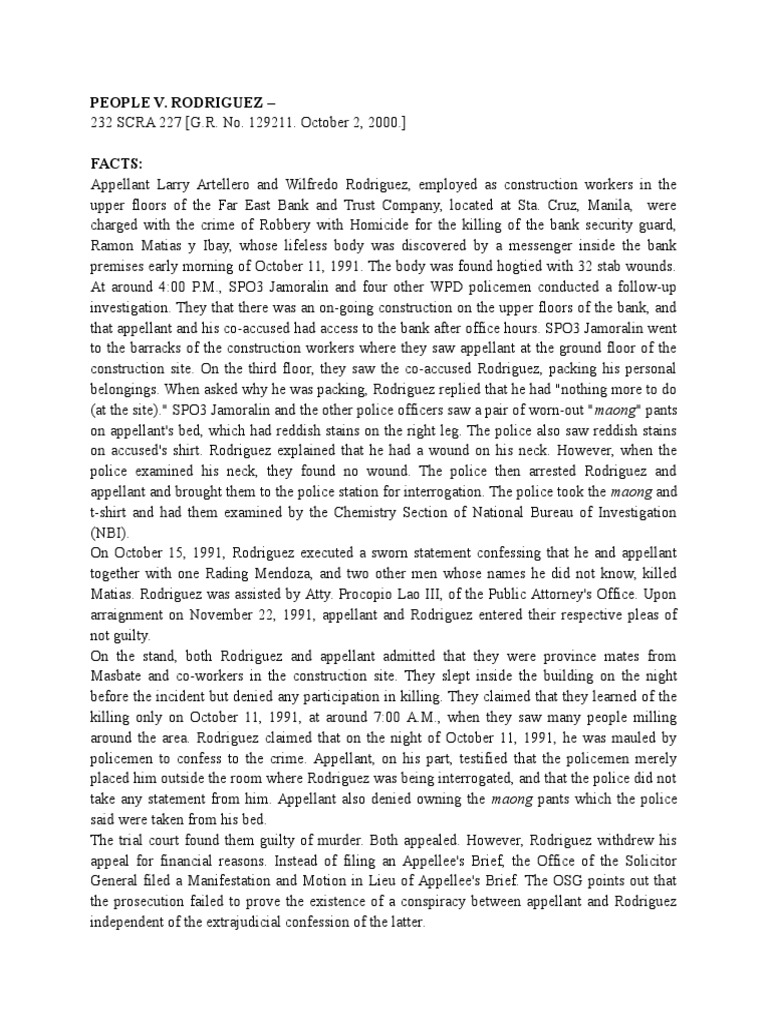People Vs Rodriguez | PDF | Confession (Law) | Arrest