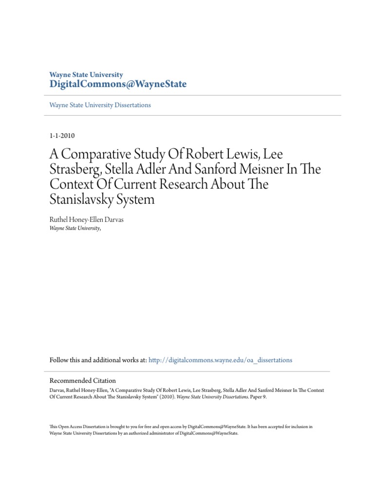 A Comparative Study of Robert Lewis Lee Strasberg Stella Adler | PDF