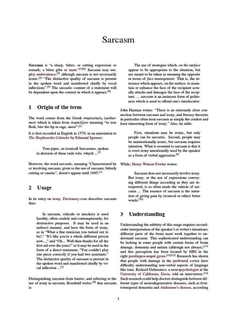 Sarcasm | PDF | Figures Of Speech | Rhetorical Techniques