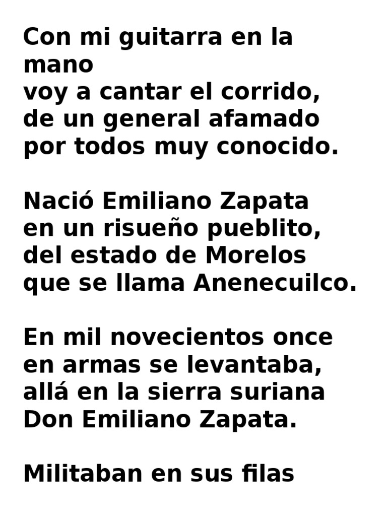 Corrido Corto De Emiliano Zapata Pdf
