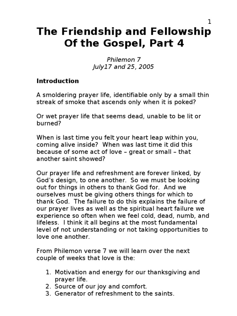 Sermon 7 - Friendship and Fellowship of The Gospel - Part 6 - Philemon ...