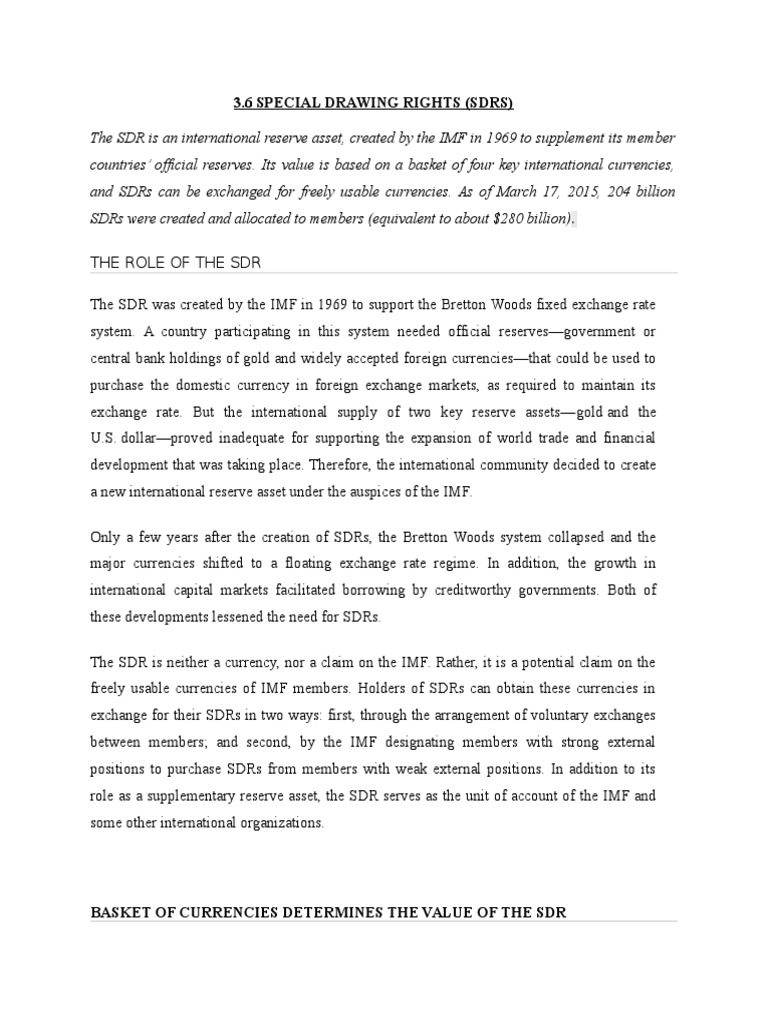 SDR | PDF | Special Drawing Rights | International Monetary Fund