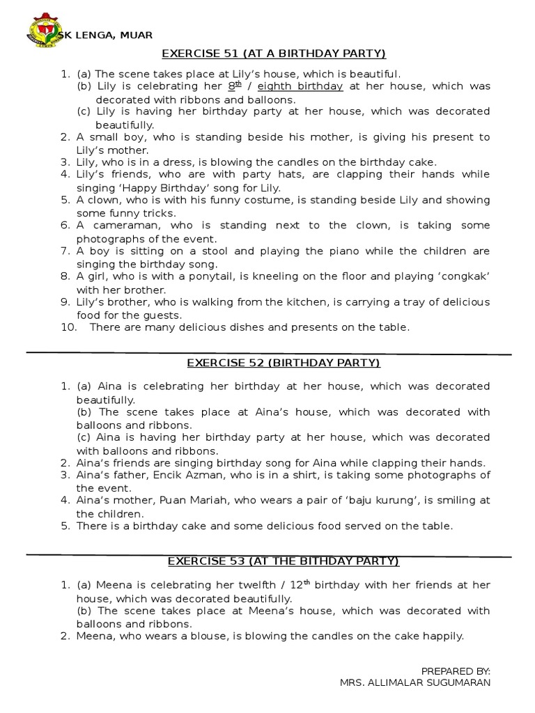 Sentence Birthday Party | PDF