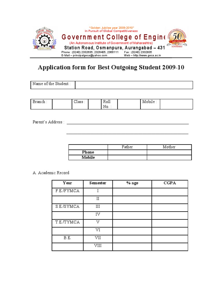 Best Outgoing Student Form | PDF | Learning