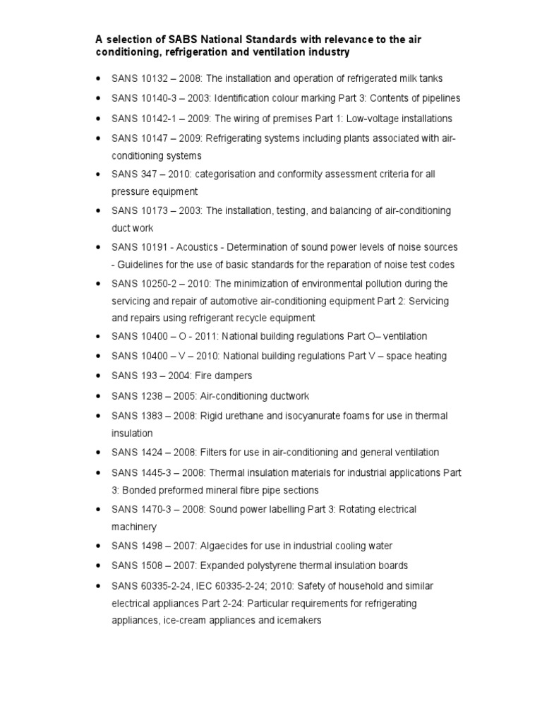 SABS HVAC Standards | PDF | Hvac | Air Conditioning