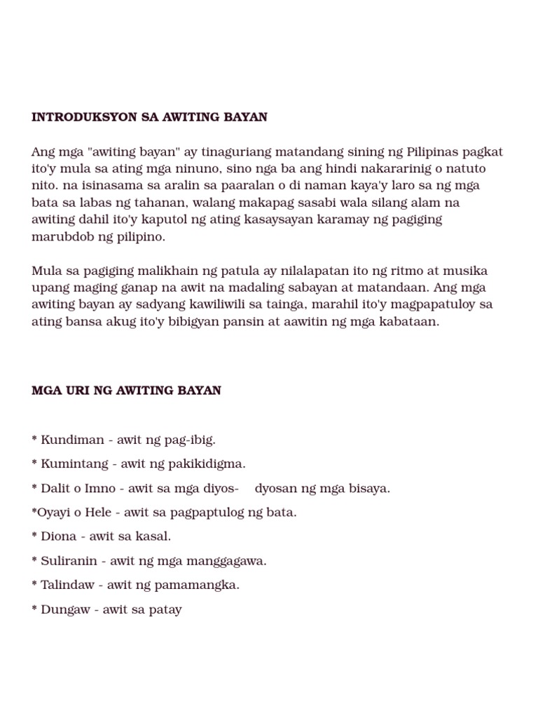 Introduksyon Sa Awiting Bayan