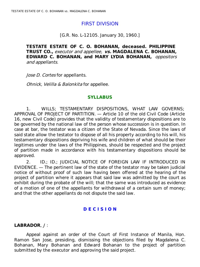 Testate Estate of Bohanan v. Bohanan | PDF | Will And Testament | Probate