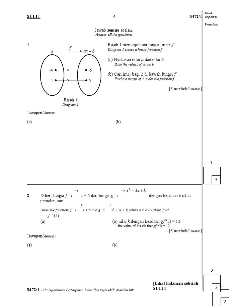 Mid Year Add Maths Form 5 Paper 1 | PDF