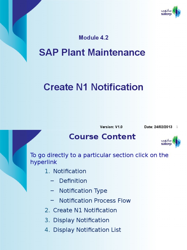 Module4.2 PM Create N1 Notification ZIW21 24.02.2013 V1.0 | PDF | Icon (Computing) | Reliability ...