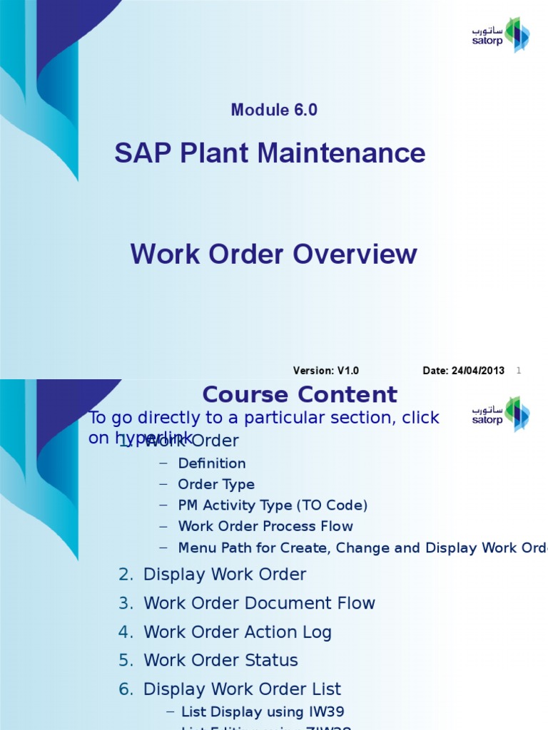 Module6 0 - PM - WorkOrder - Overview - 24 04 2013 - V1 0 | PDF | Computing | Computing And ...