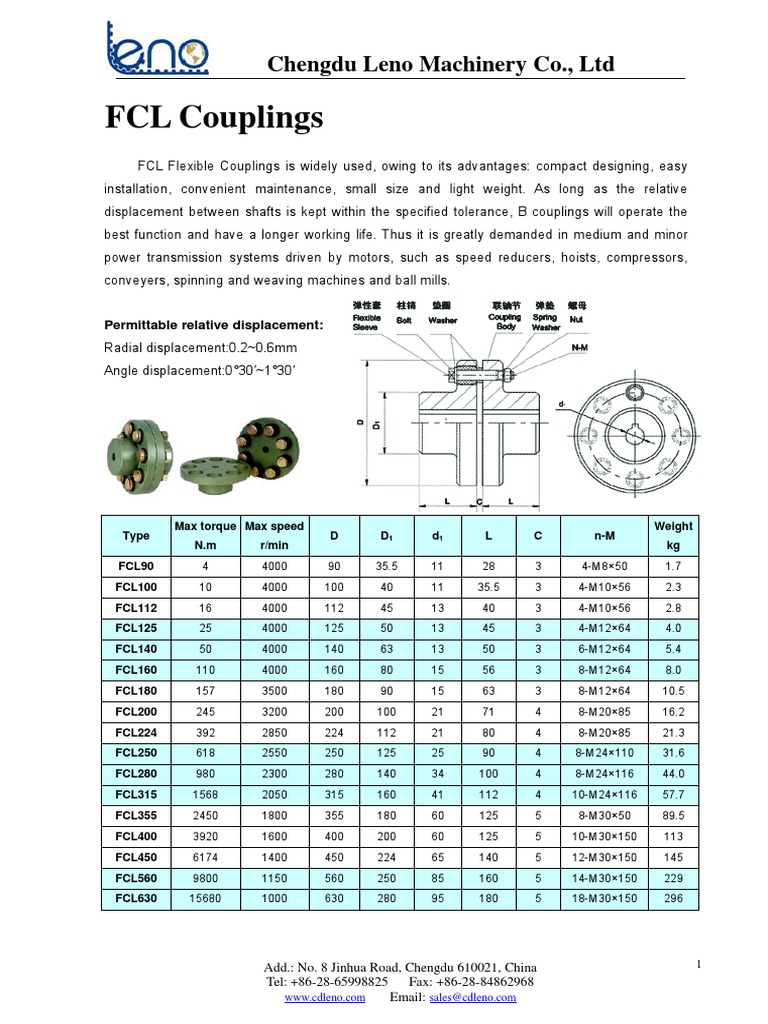 FCL Couplings: Chengdu Leno Machinery Co., LTD | PDF