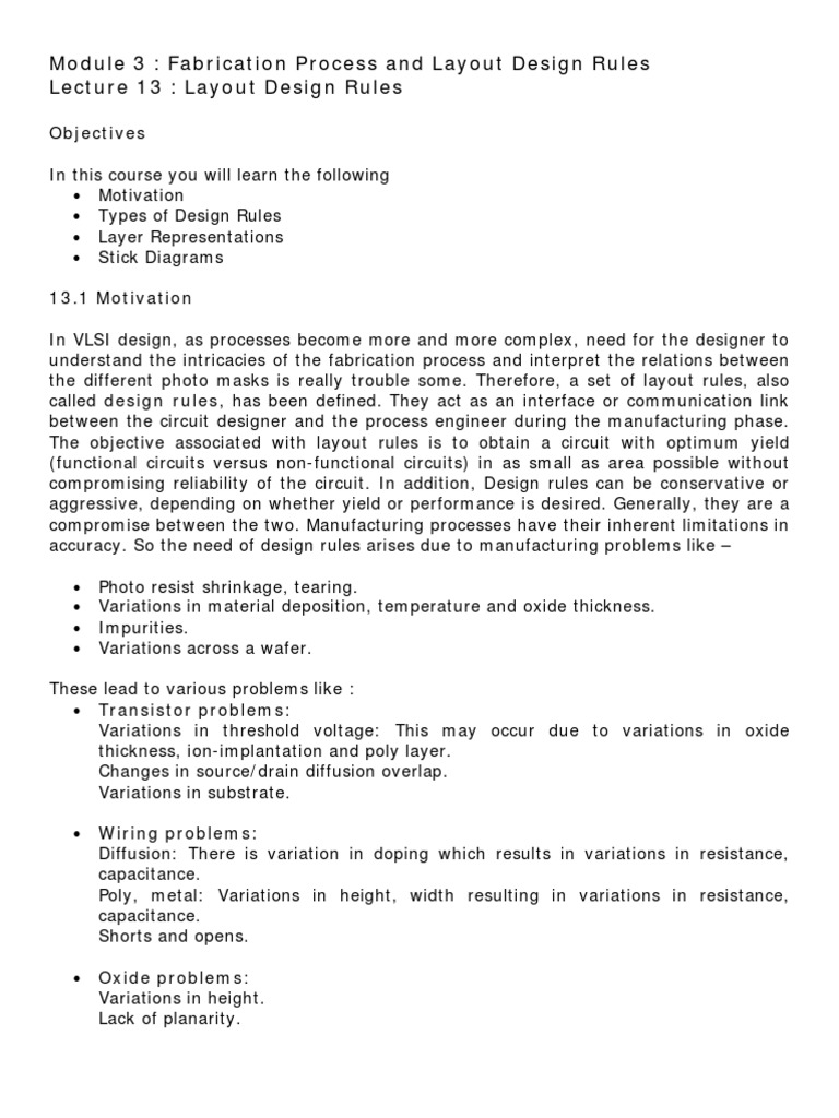 Module 3: Fabrication Process and Layout Design Rules Lecture 13 ...