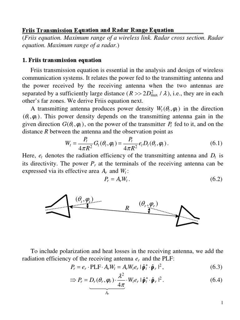 Friss Transmission Equation | Antenna (Radio) | Telecommunications ...