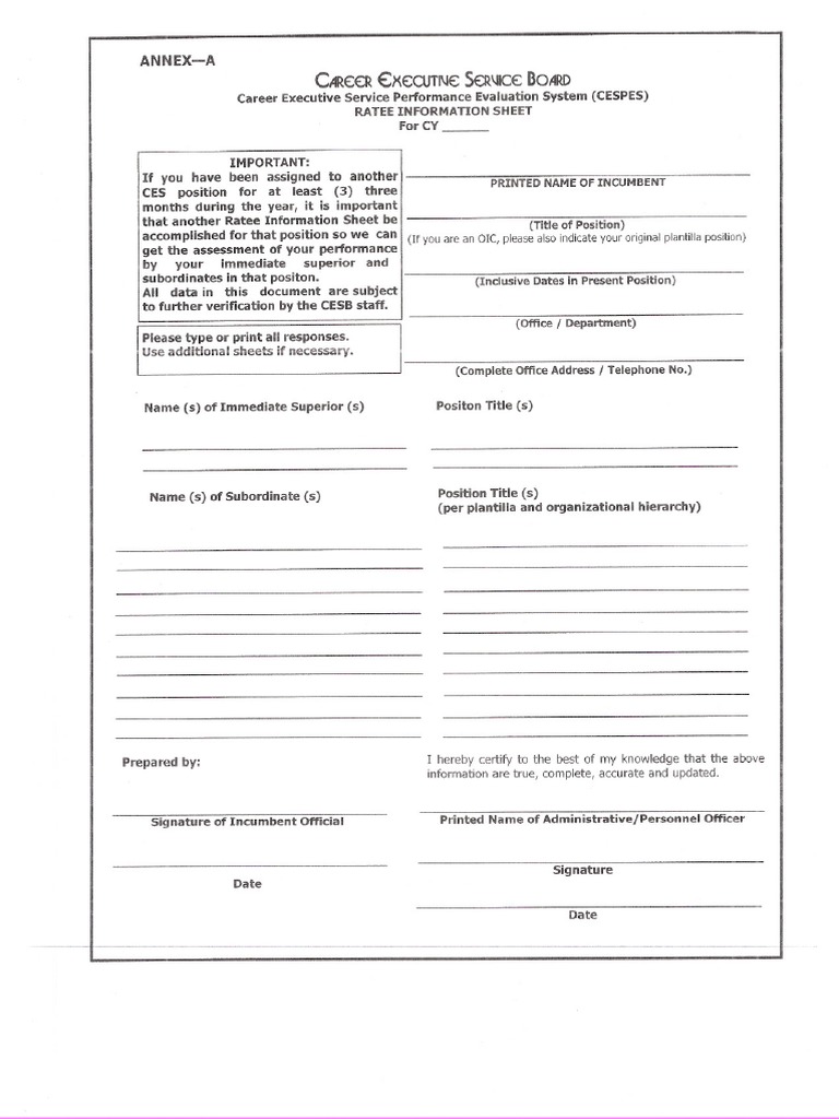 CESPES-Ratee Information Sheet | PDF