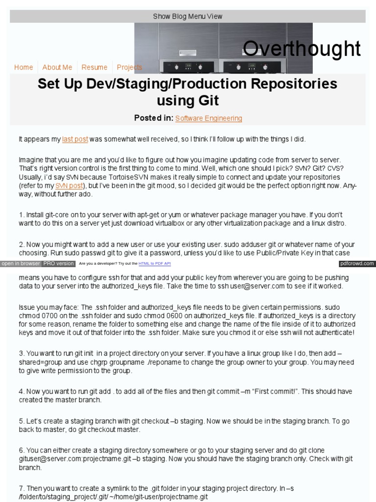 Overthought: Set Up Dev/Staging/Production Repositories Using Git | PDF | Secure Shell | Digital ...