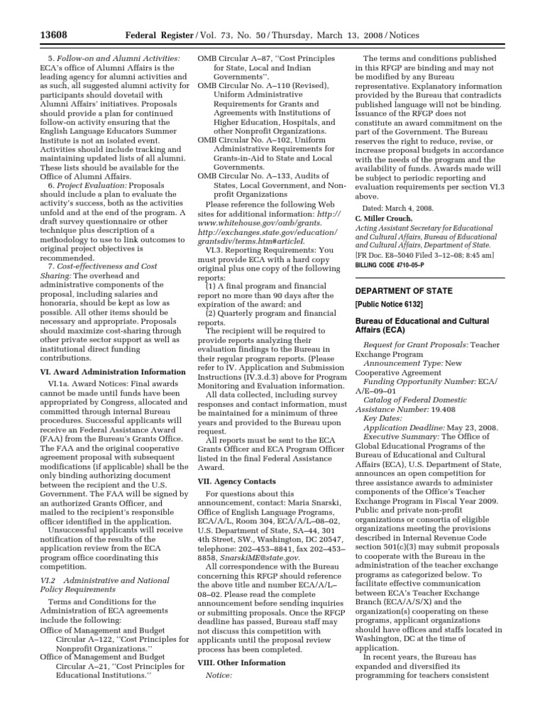 Notice: Bureau of Educational and Cultural Affairs Request For Grant ...