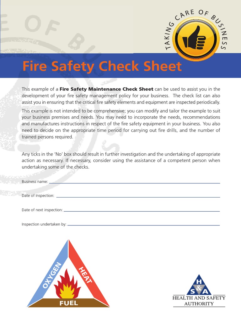 Fire Safety Check Sheet | PDF | Firefighting | Fire Safety