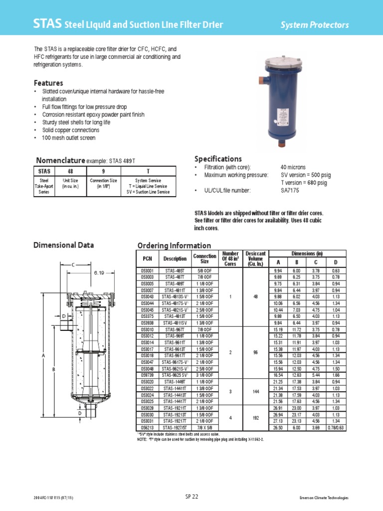 STAS Steel Filter Drier Specifications | PDF | Gases | Mechanical ...