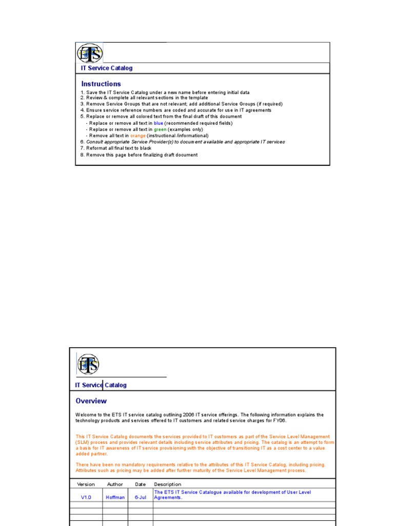 IT Service Catalog Overview and Template | PDF | Backup | Computer Network
