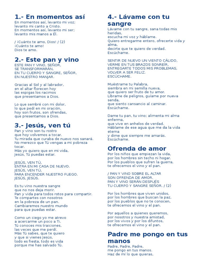 Cantos Ofertorio | PDF | eucaristía | Amor