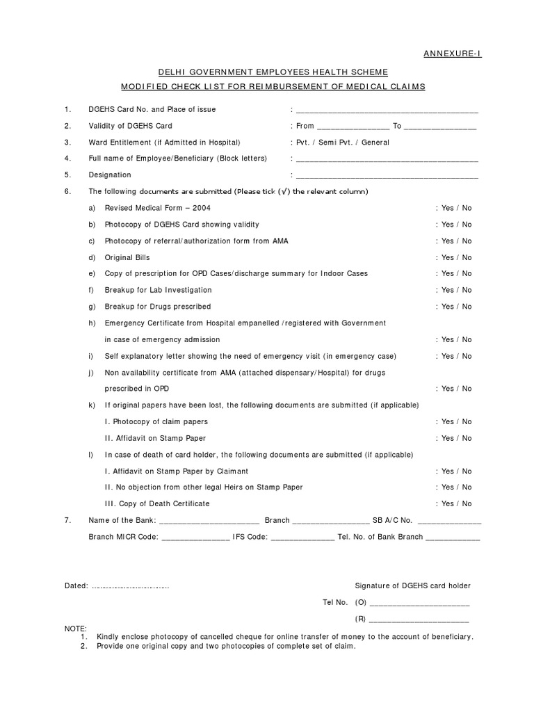 DGEHS Medical Reimbursement Form Guide | PDF | Medical Prescription ...