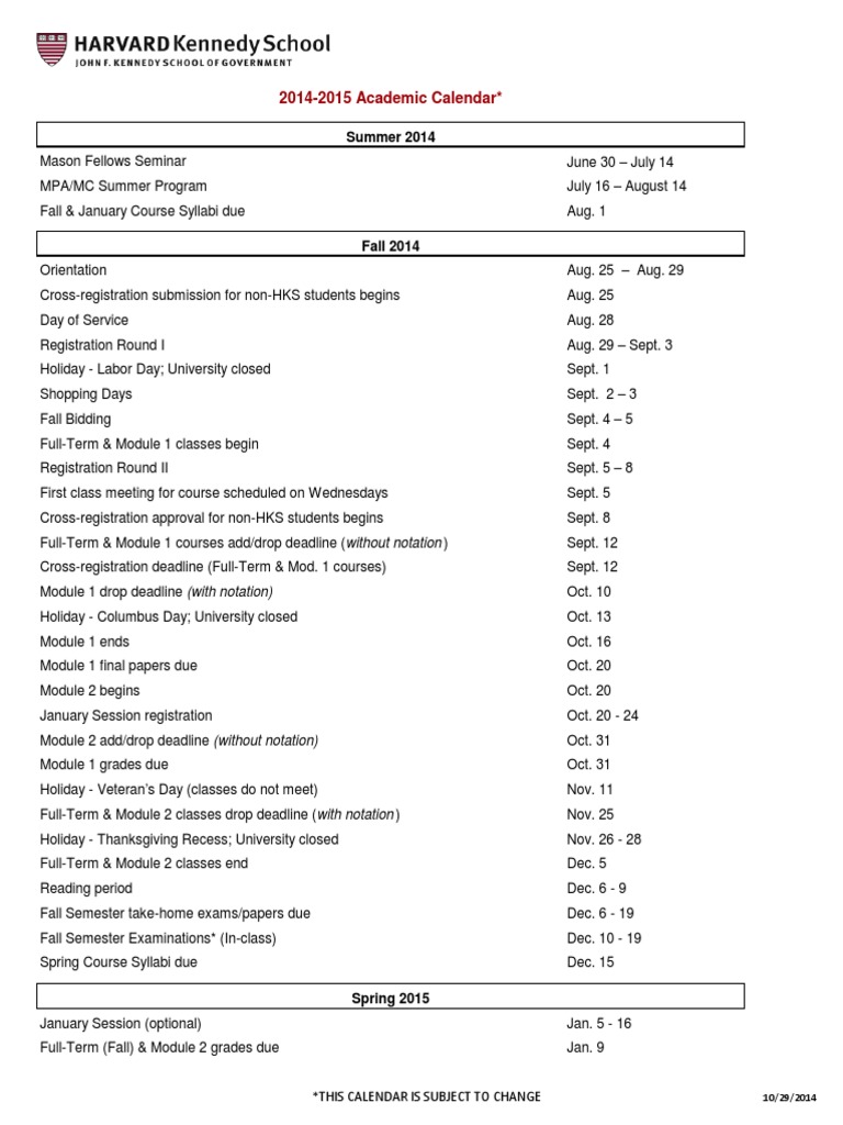 HSK Academic Calendar 2014-2015 | PDF | Academic Term | Academia