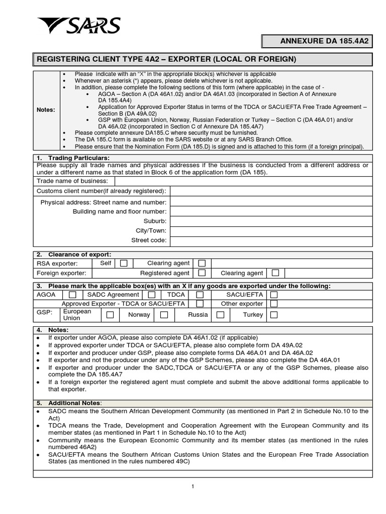 DA 185 4A2 - Exporter Registration - External Form | Trade ...