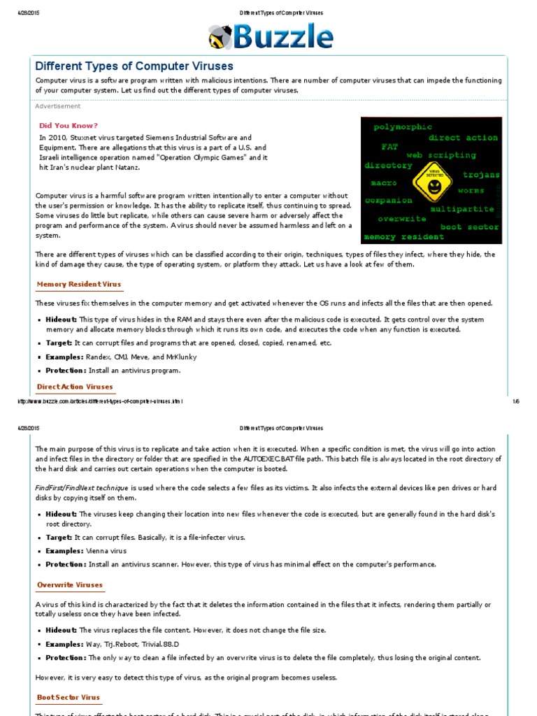 Different Types of Computer Viruses | PDF | Computer Virus | Malware
