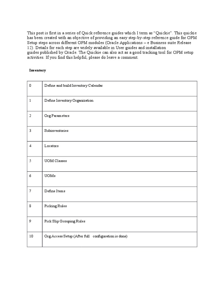 OPM Setup | PDF | Inventory | Specification (Technical Standard)