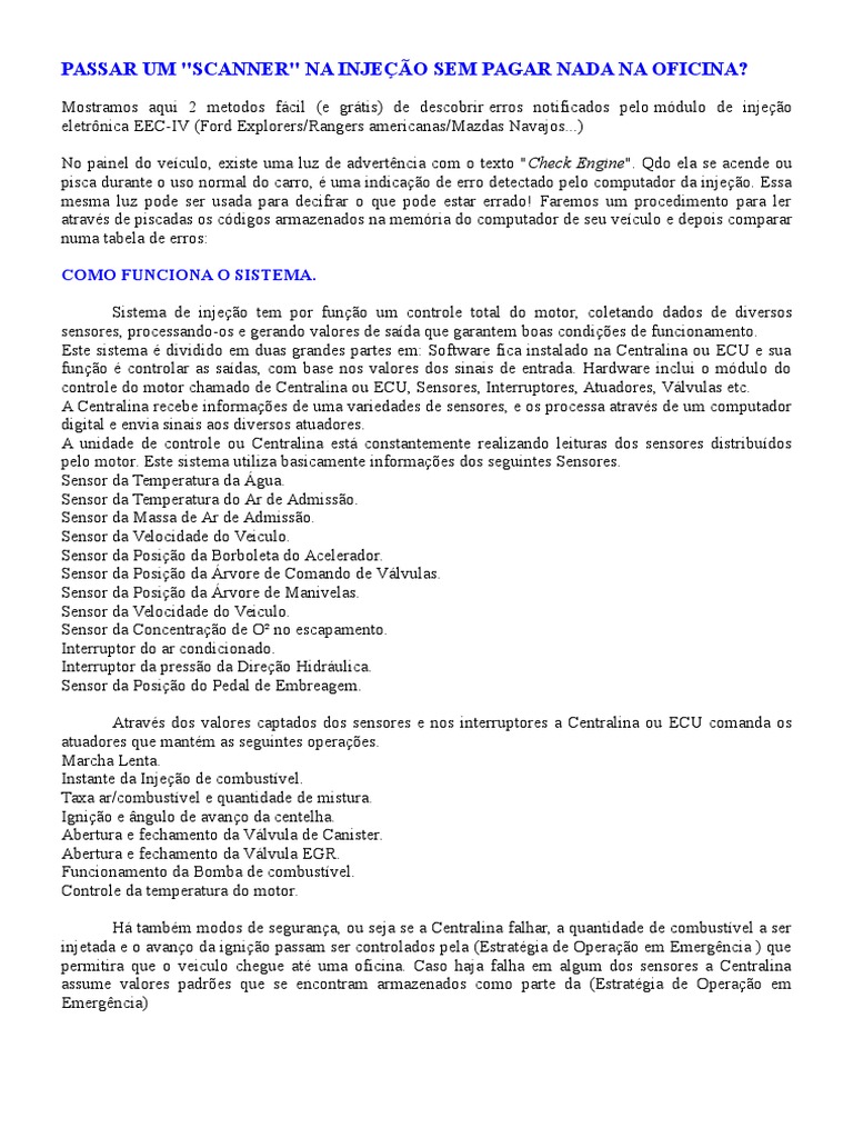 Scanner - EEC IV - Ranger e Explorer | PDF | Motores | Injeção eletrônica