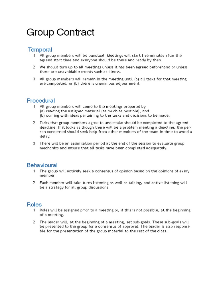 Group Contract Guidelines for Meetings | PDF