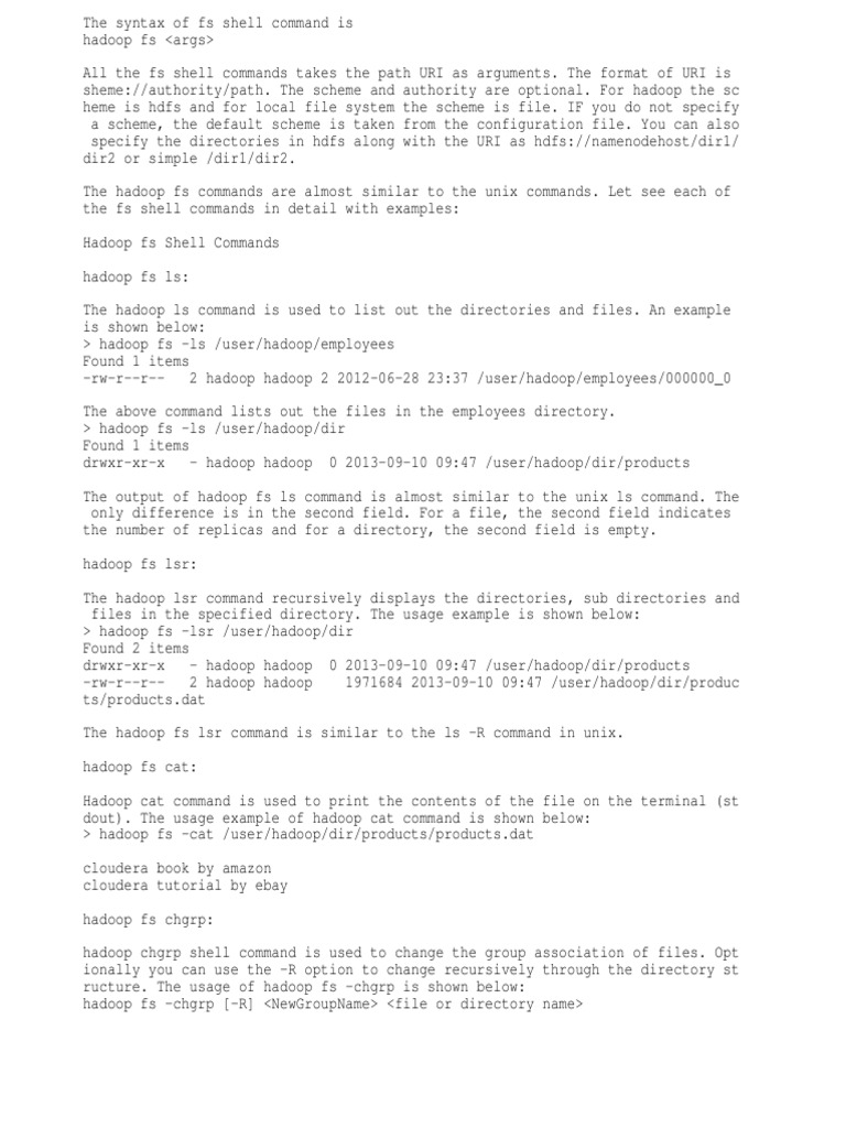 Hadoop Hdfs Commands Pdf Command Line Interface Apache Hadoop