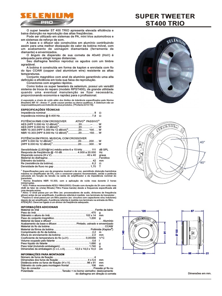 Manual Super Tweeter ST 400 PDF | PDF | Ímã | Barulho