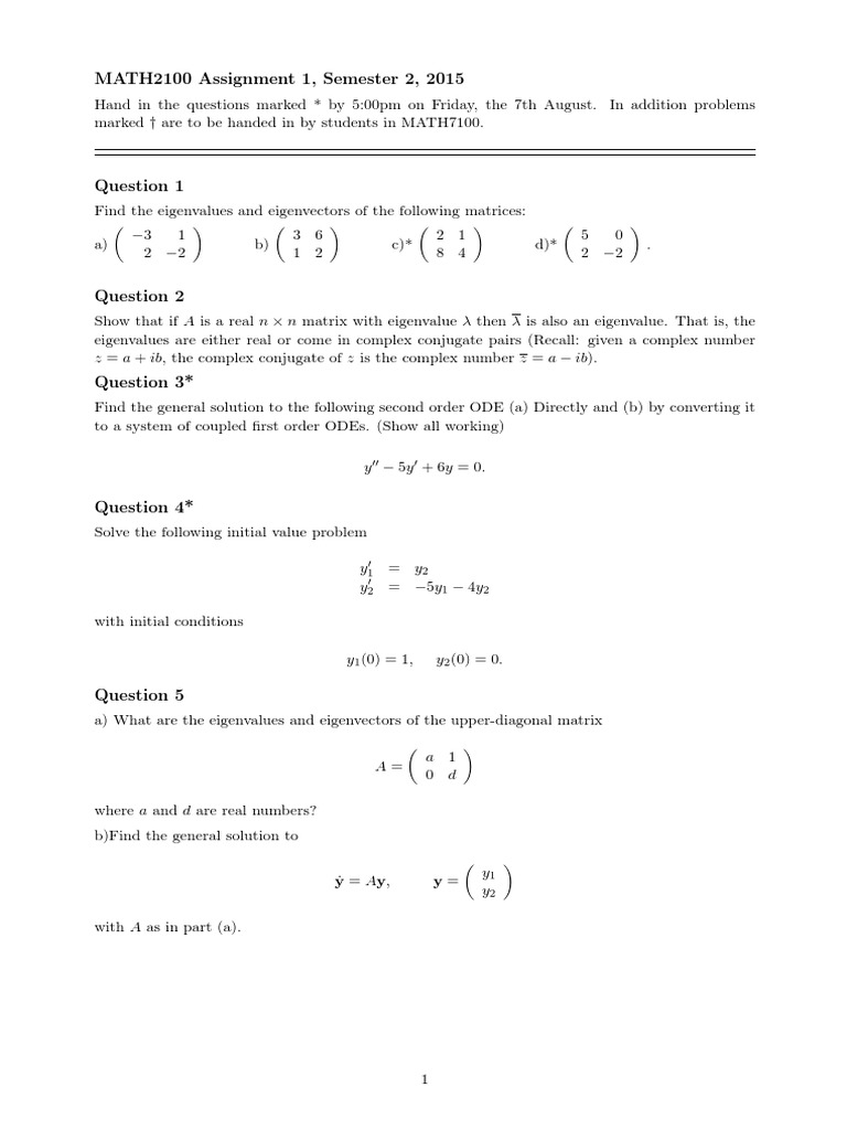 MATH2100 Assignment 1, Semester 2, 2015 | PDF