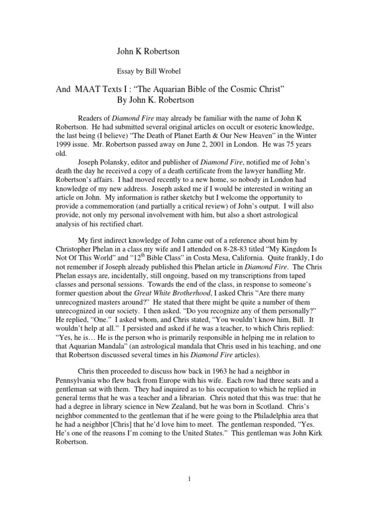 The Aquarian Bible of The Cosmic Christ by John K Robertson | PDF ...