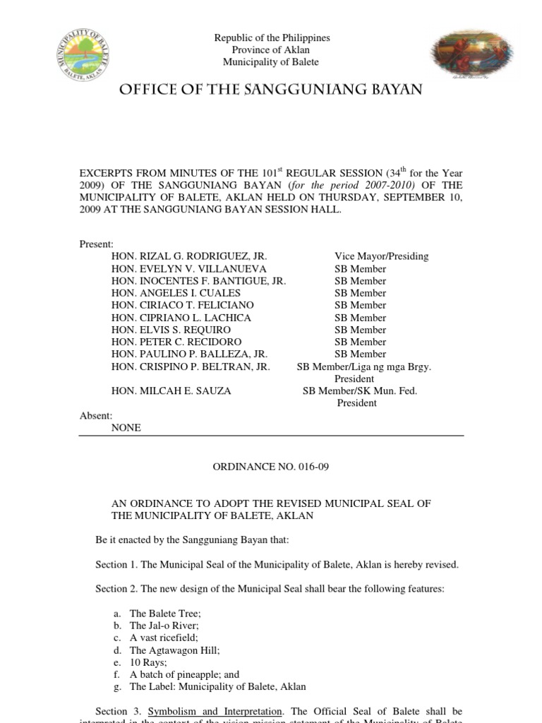 Ord. No. 016-09 of Balete, Aklan, PH | PDF | Government