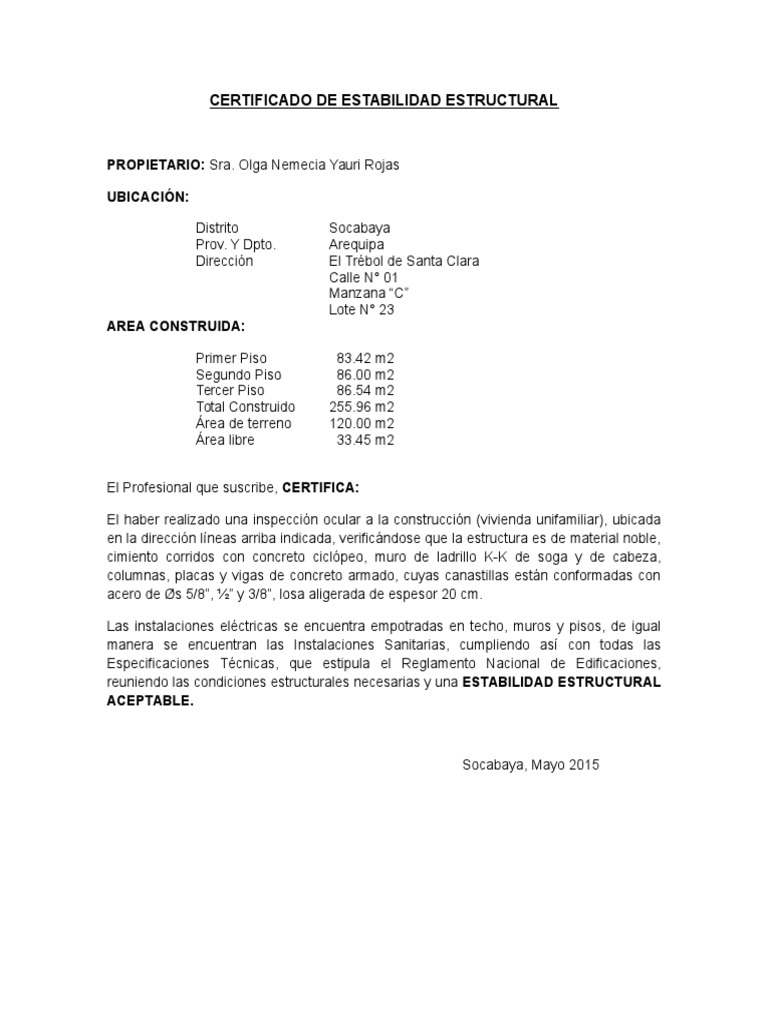 Certificado de Estabilidad Estructural | Elementos arquitectónicos | Construyendo tecnología ...