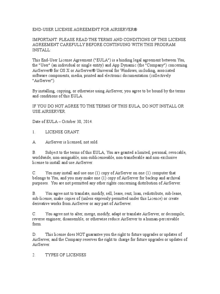 End User License Agreement | License | Intellectual Property | Free 30 ...