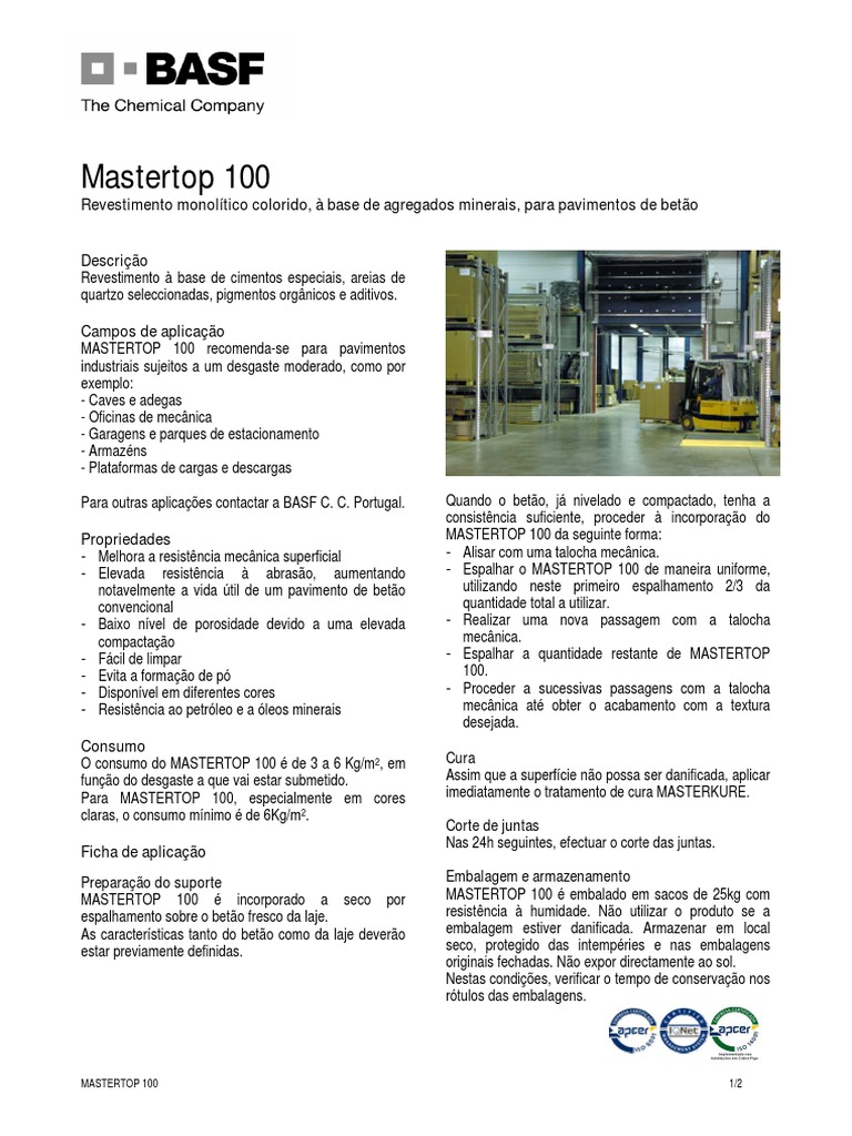 Basf Mastertop 100 | PDF | Embalagem e rotulagem | Concreto
