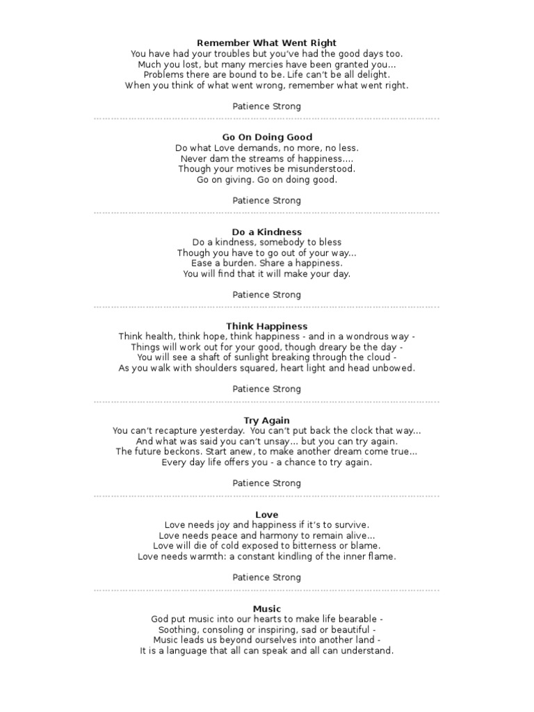 Patience Strong Poems | PDF | Cooking, Food & Wine | Home & Garden