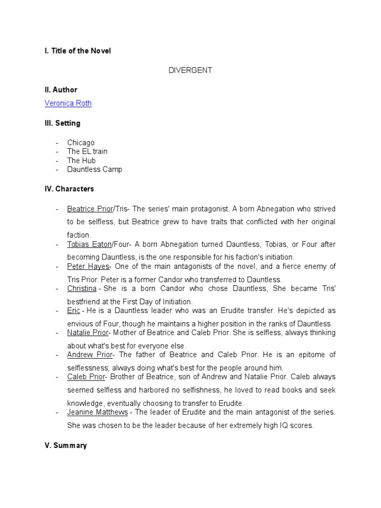 Divergent Novel Summary and Analysis | PDF