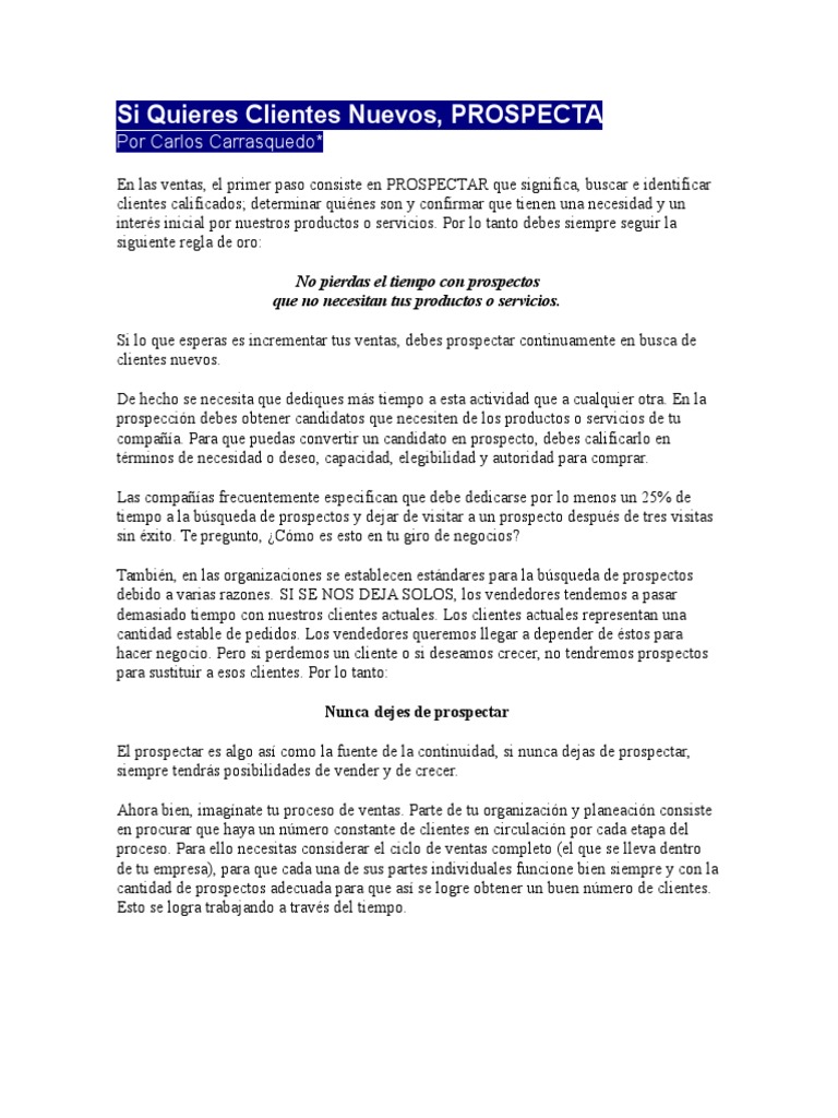 Si Quieres Clientes Nuevos - PROSPECTA | PDF | Cliente | Business