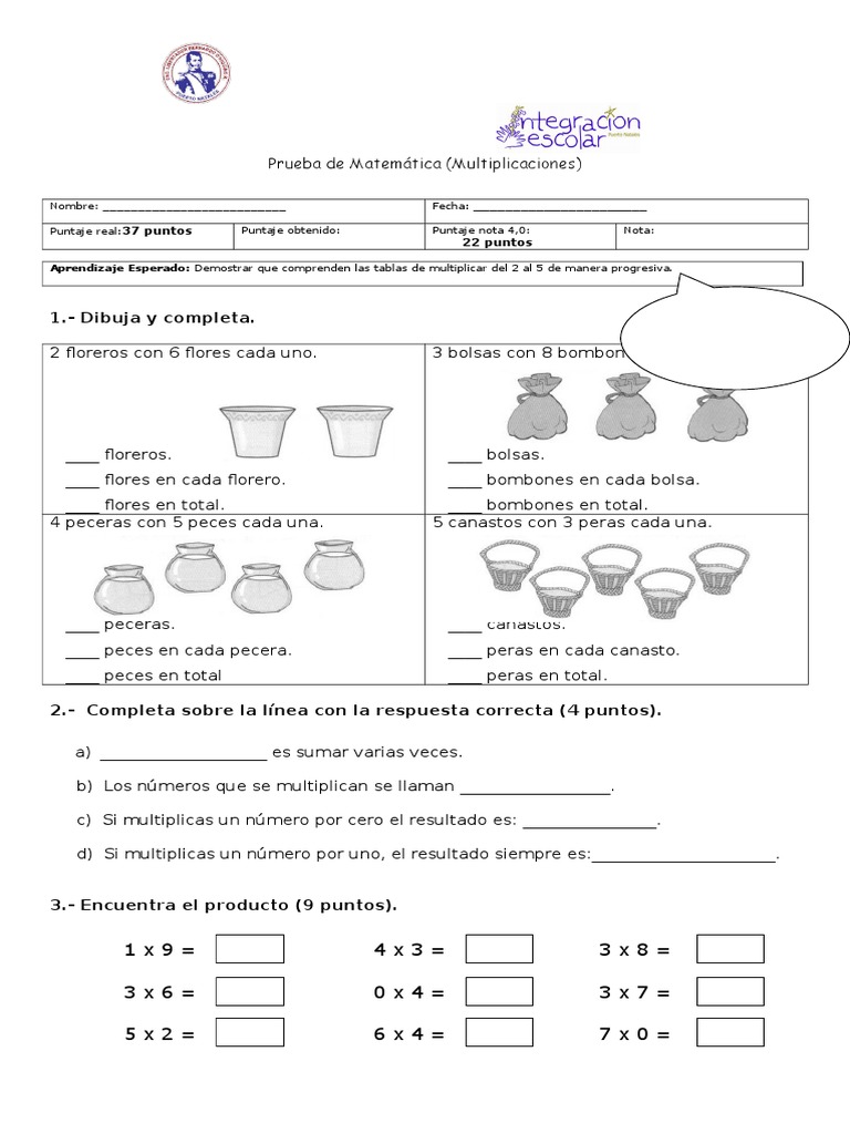Prueba Multiplicacion Cuartos Basicos